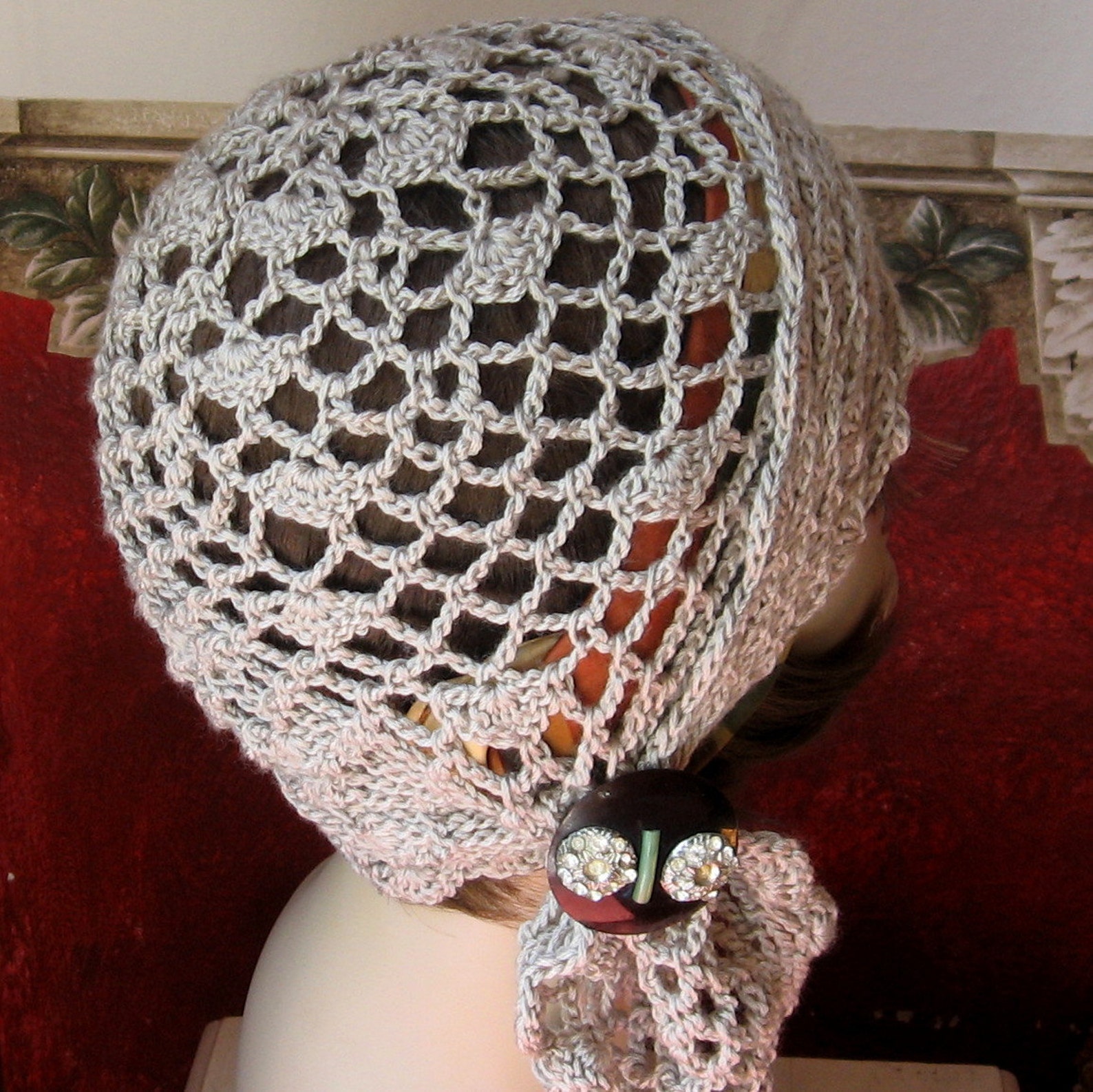 Crochet Pattern Womens Flapper Hat Open Mesh Motiff With Draped Trim ...