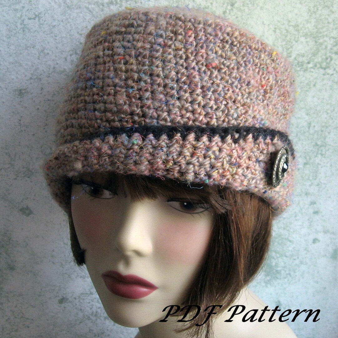 Crochet Pattern Womens Crochet Hat With Close Fitted Brim and Button ...