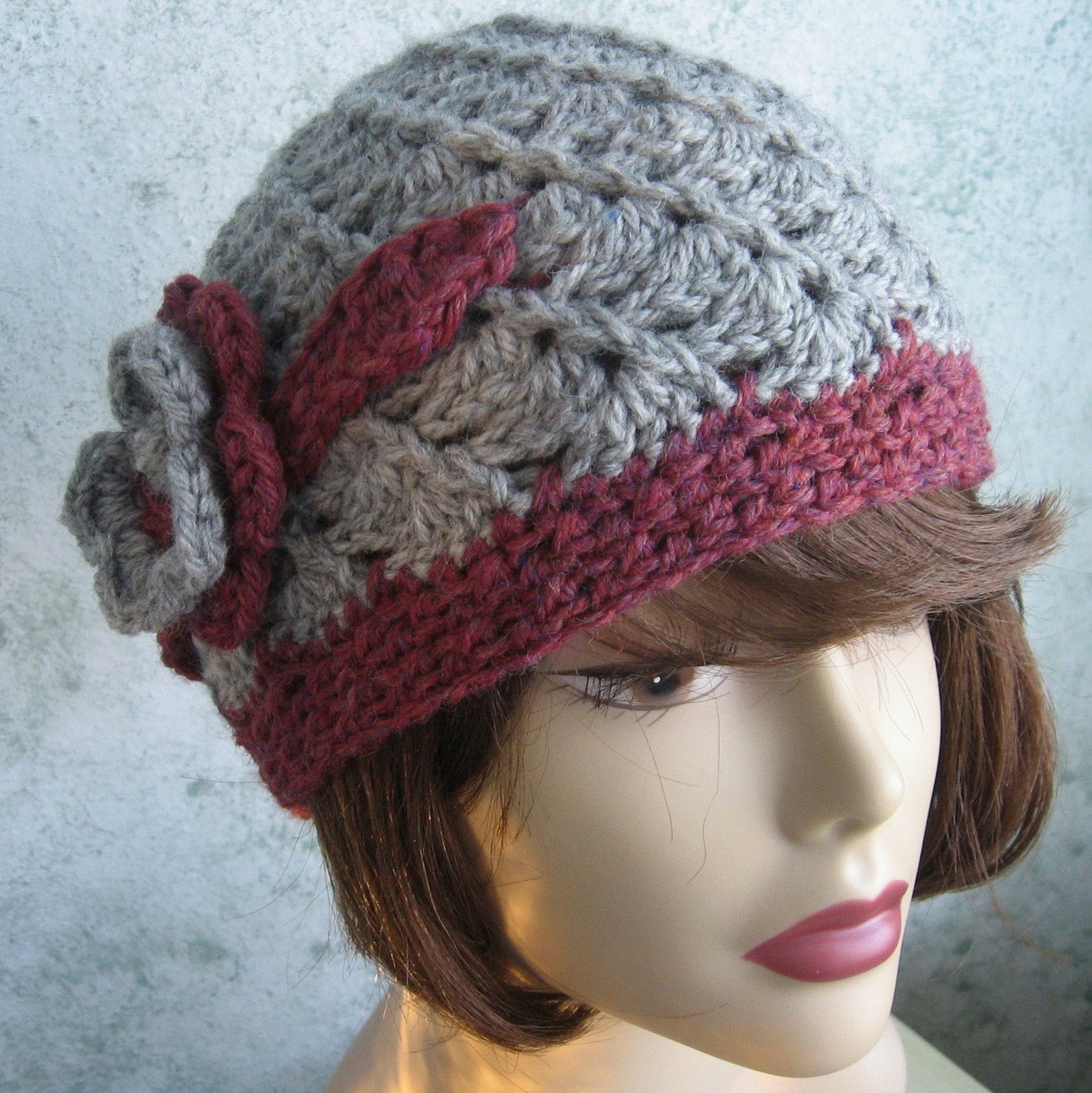Womens Crochet Hat Pattern Spiral Rib With Double Flower Trim Instant ...