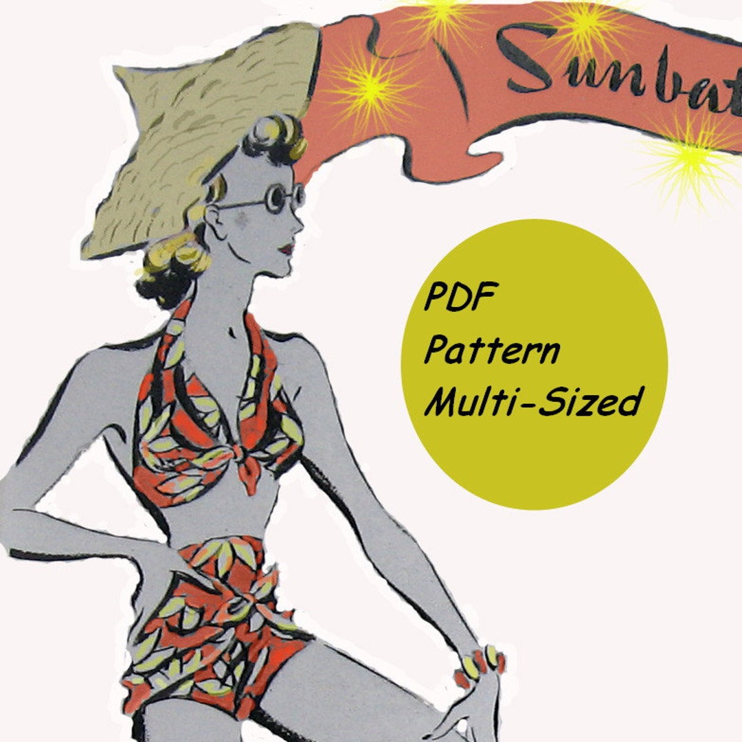 Womens Swim Suit Pattern With Beach Jacket Instant Download Circa 1930 ...