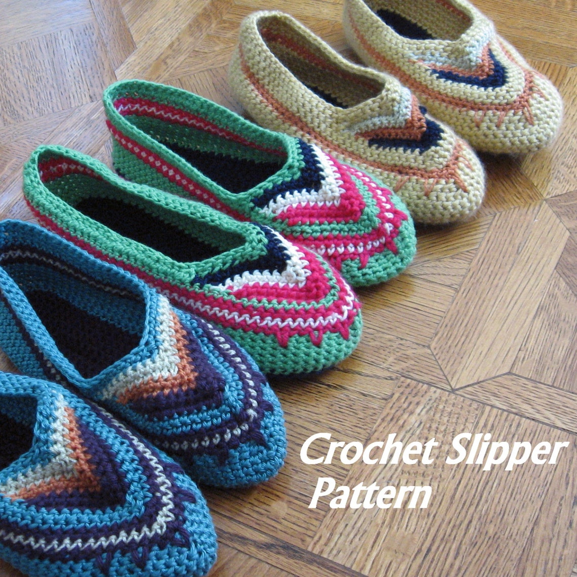 Womens Crochet Slipper Pattern House Shoes With Colorful Chevron Toe ...