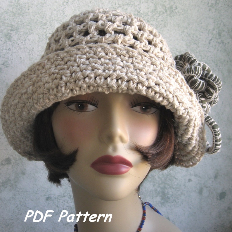 Brimmed Crochet Hat Pattern Cloche With Flower Trim Pdf Etsy