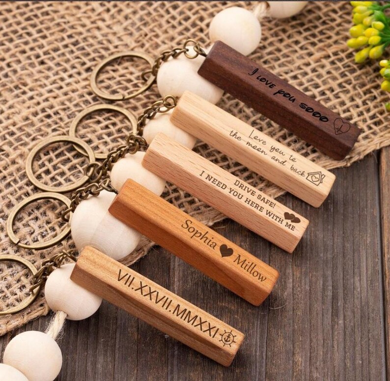 Personalized Keychains, Carved Wooden Keychains, Beaded Keychains ...