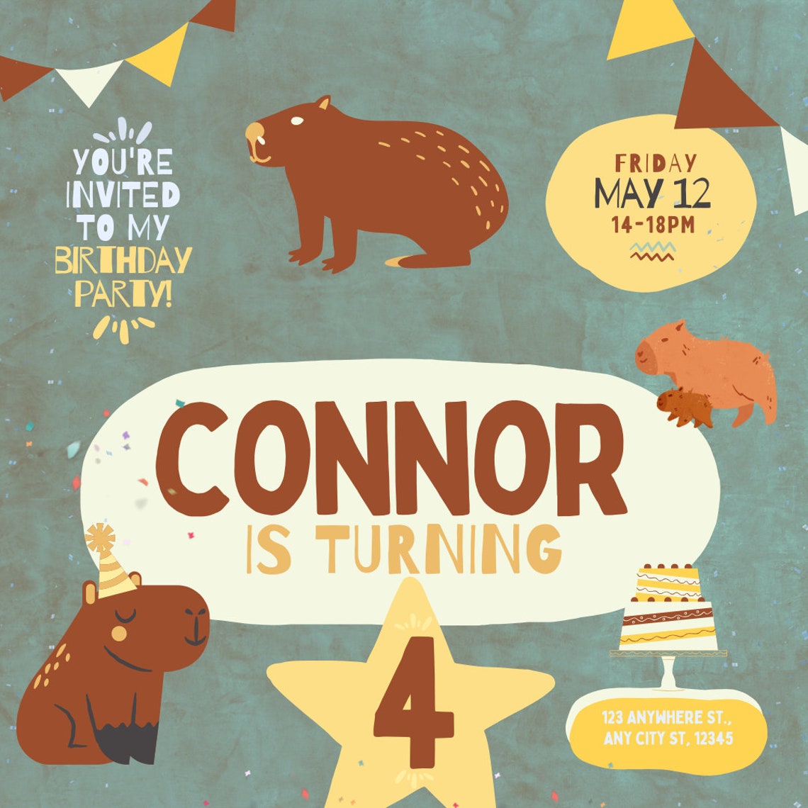 Editable Capybara Birthday Invitation, Capybara Party Invitation ...