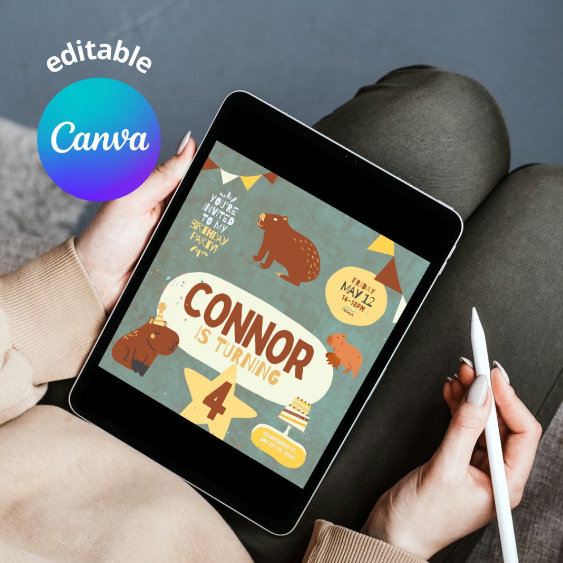 Editable Capybara Birthday Invitation, Capybara Party Invitation ...