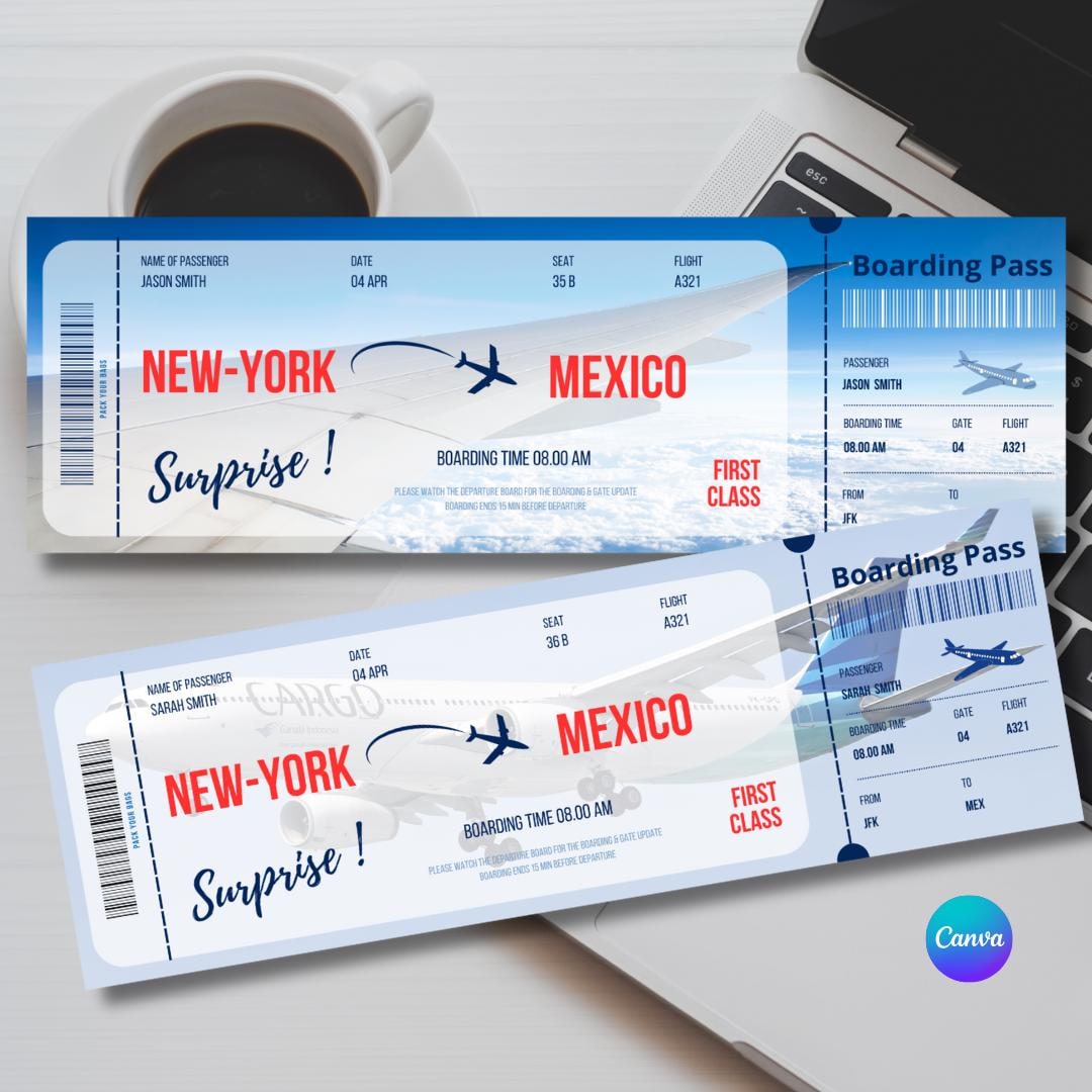 Editable Boarding Pass Template on Canva, Customized Air Ticket ...