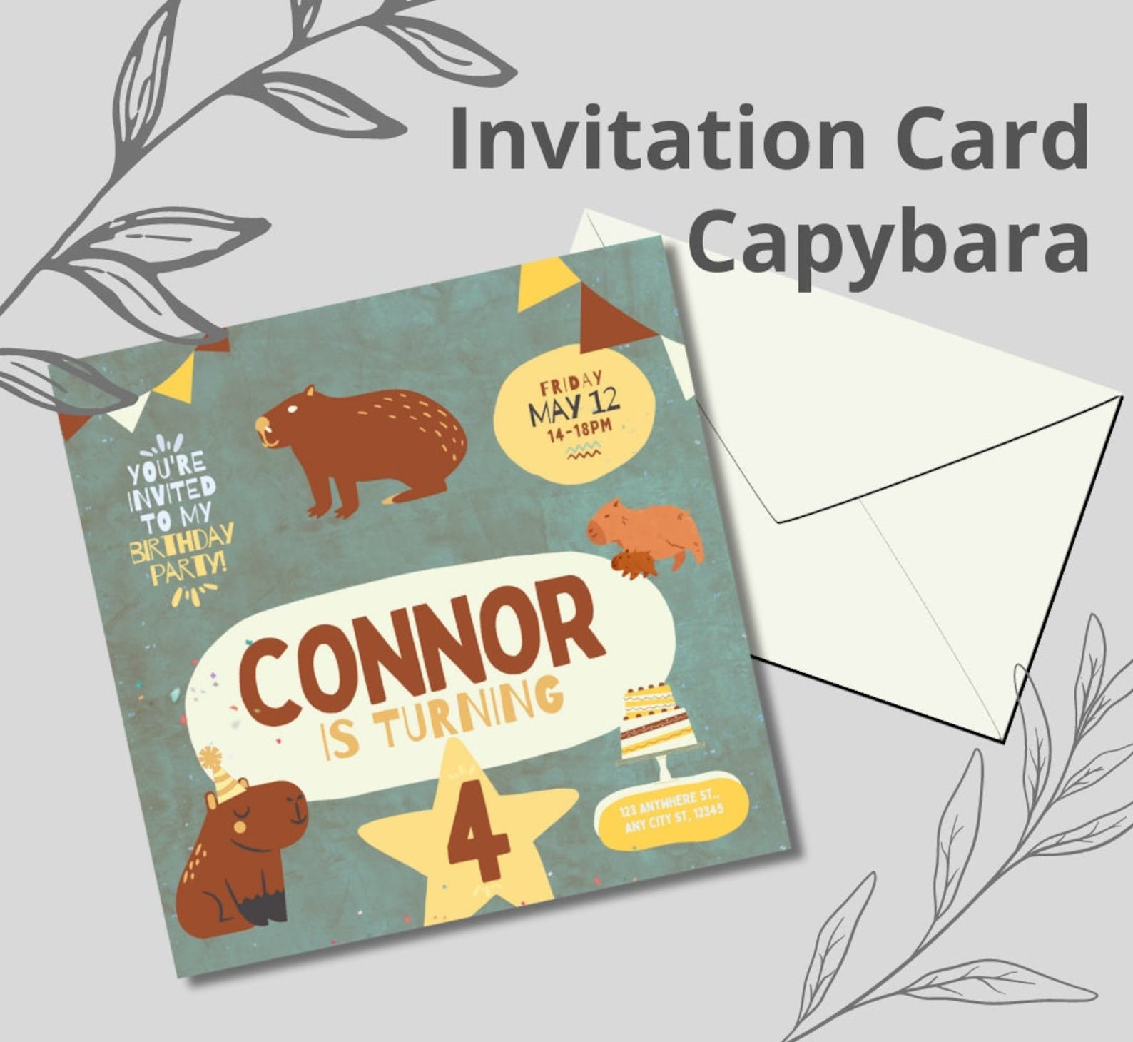 Editable Capybara Birthday Invitation, Capybara Party Invitation ...