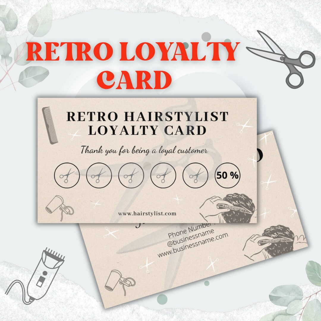 Retro Loyalty Card, Printable Loyalty Card Template, DIY Marketing Card ...