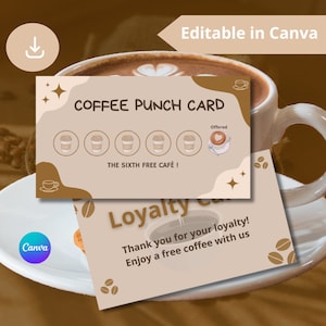 Coffee Punch Card, Loyalty Cards, Customer Reward Card, Printable ...
