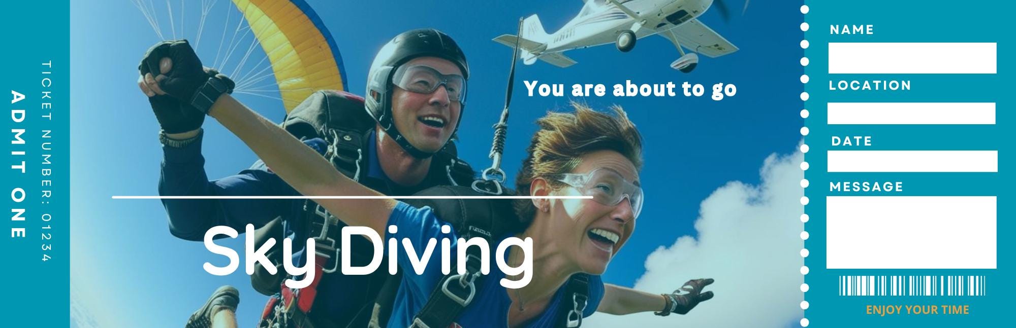 Editable Skydiving Surprise Ticket, Customizable Event Ticket Template ...