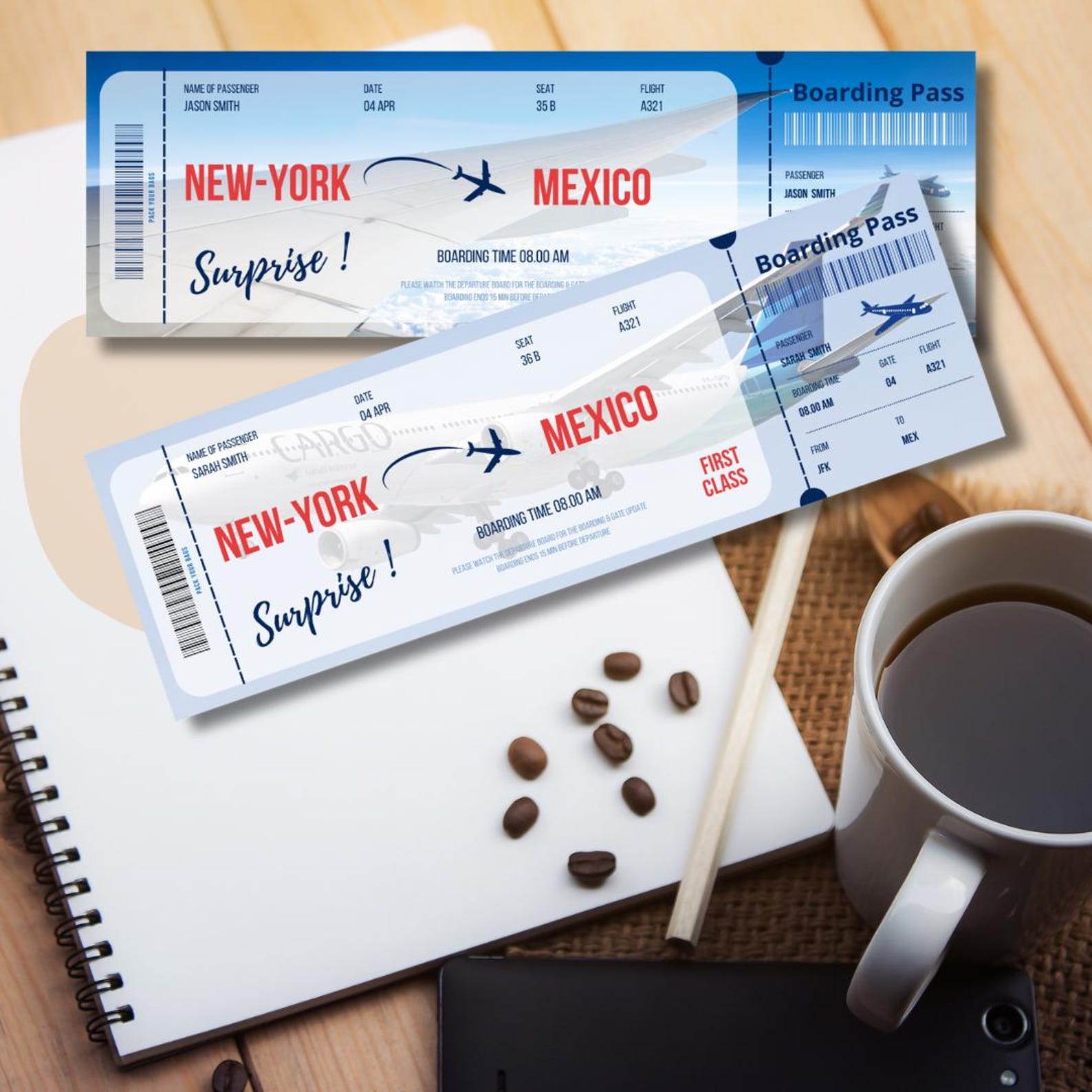 Editable Boarding Pass Template on Canva, Customized Air Ticket ...