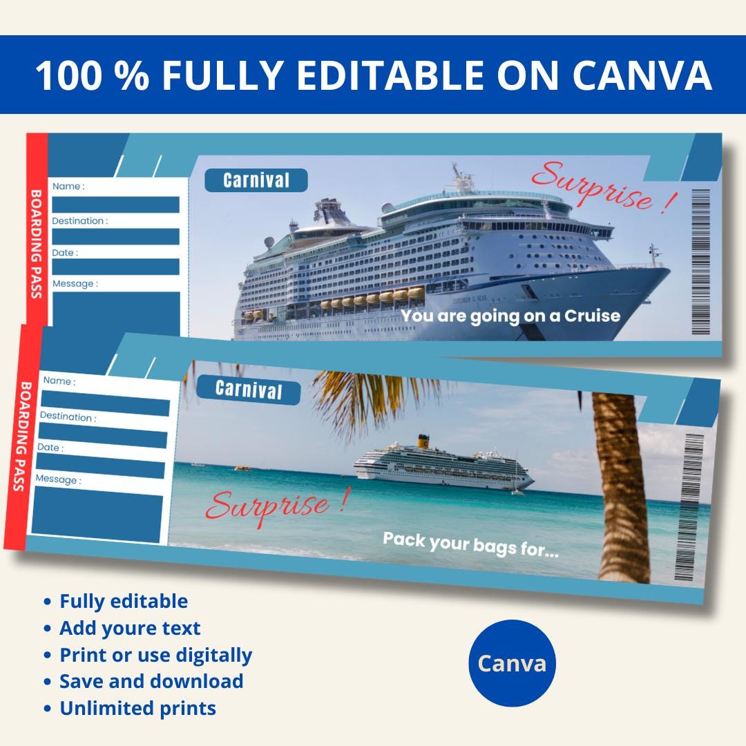 Canva Editable Cruise Ticket Template, Printable Cruise Trip Ticket ...