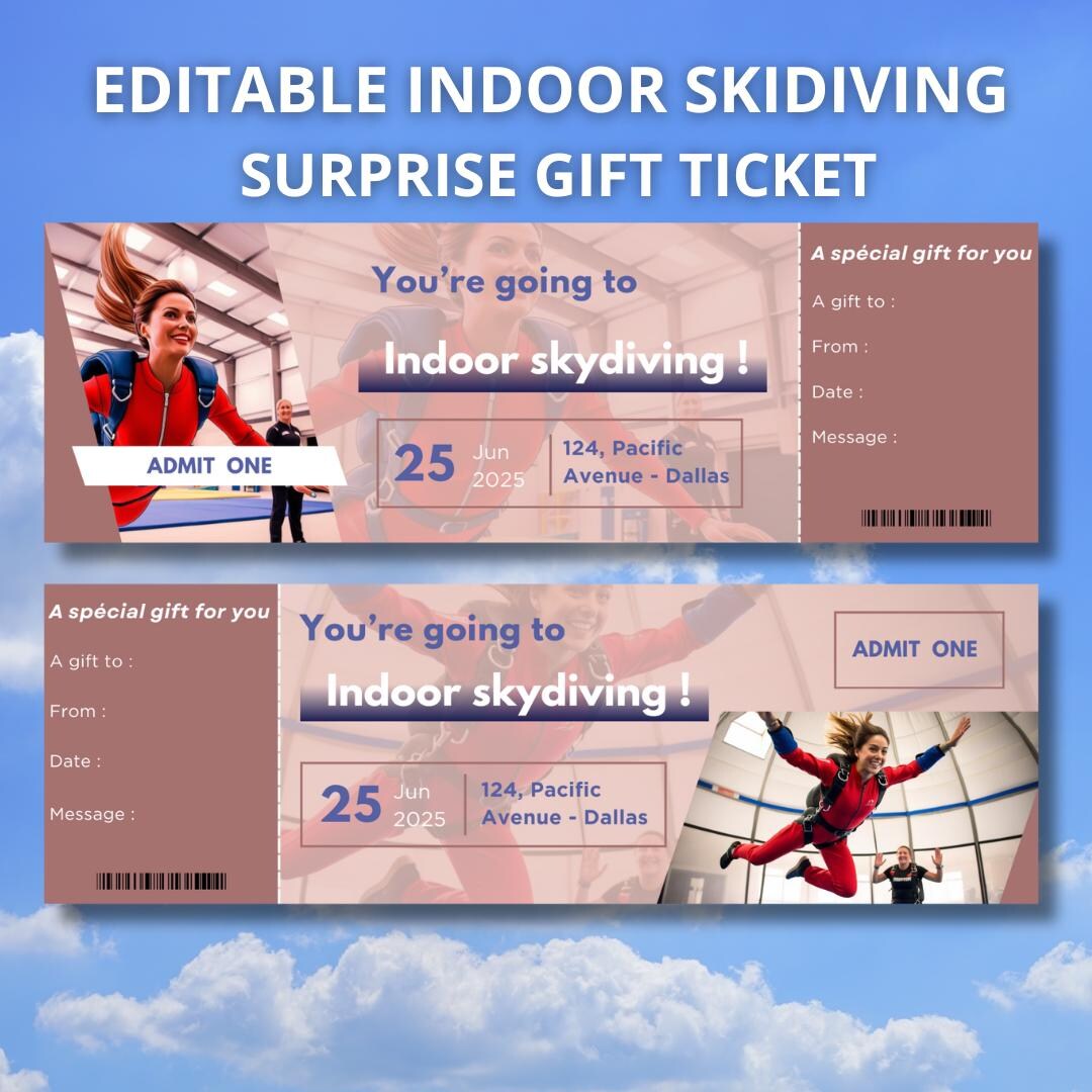 Indoor Skydiving Surprise Gift Ticket, You're Going INDOOR SKYDIVING ...