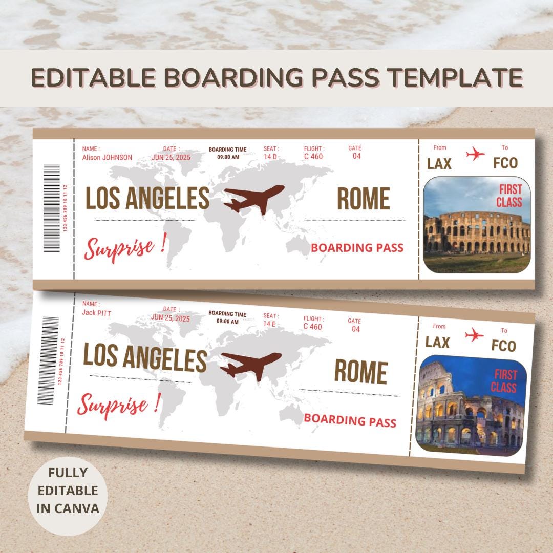 Customizable Travel Voucher Template for Rome, Editable and Printable ...