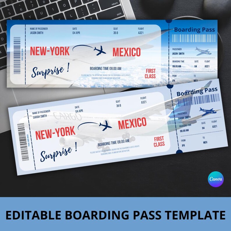 Editable Boarding Pass Template on Canva, Customized Air Ticket ...