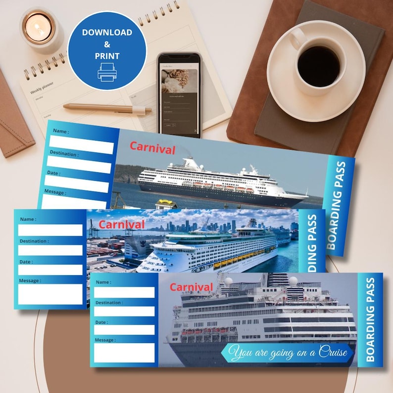 Carnival Cruise Ticket PDF, Printable Boarding Pass for a Cruise, Gift ...