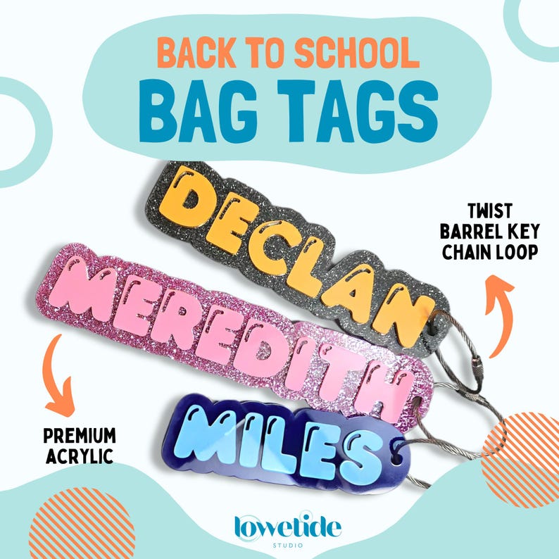 Personalized Kid's Bag Tag With Key Chain Loop | Back to School - Etsy