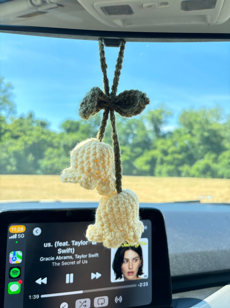 Crochet Lily of the Valley Car Hanging Flower Car Mirror Decor - Etsy