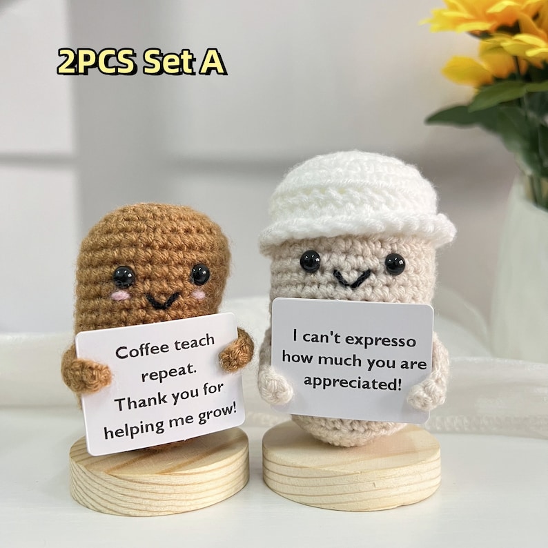 3PCS Adorable Handmade Crochet Coffee Cup/bean and Sunflower-thank You ...