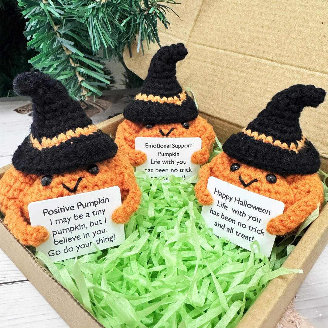 Halloween Pumpkin Gift,crochet Pumpkin With Witch Hat,emotional Support ...