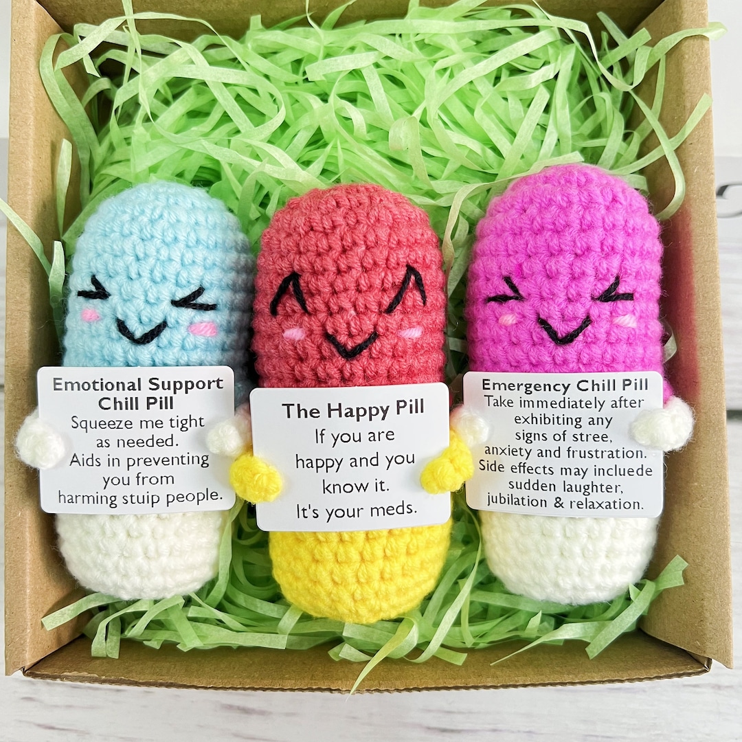 Funny Crochet Chill Pills-emotional Support Pill-chill Pill Fidget ...