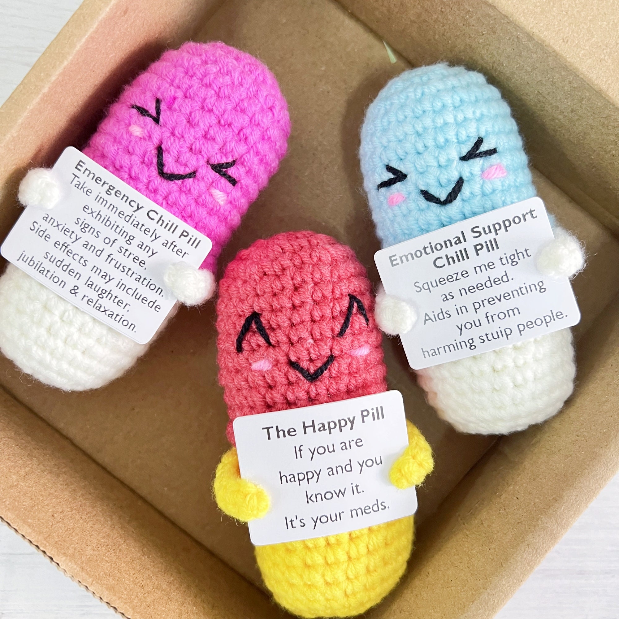 Funny Crochet Chill Pills-emotional Support Pill-chill Pill Fidget ...
