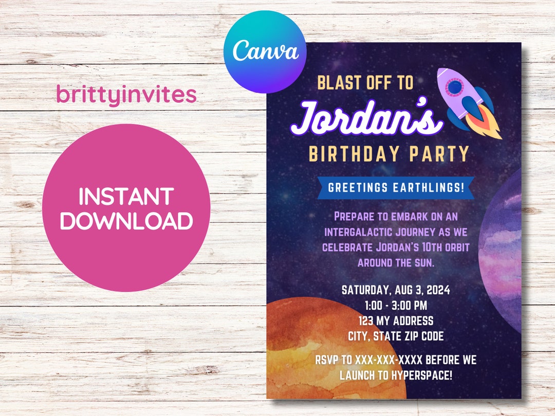 Space Adventure Birthday Invitation Editable Template Outer Space Party ...