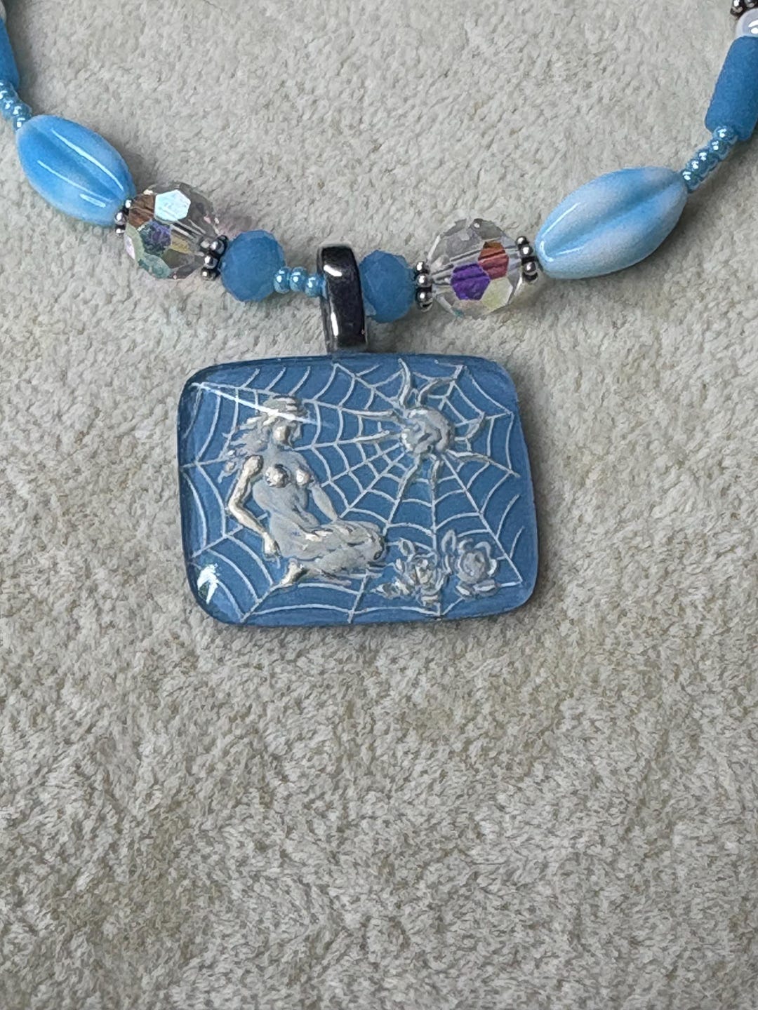 Pastel Goth Beautiful Baby Blue Athena and Arachne Mythology Necklace ...