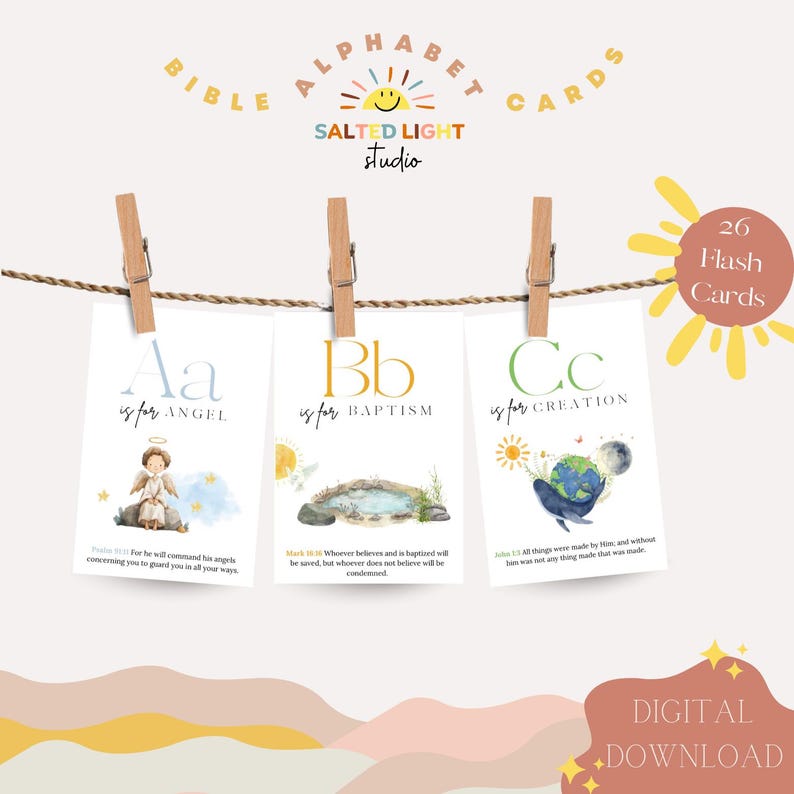 Bible ABC Flash Cards, Scripture Memory Verse, Christian Homeschool ...