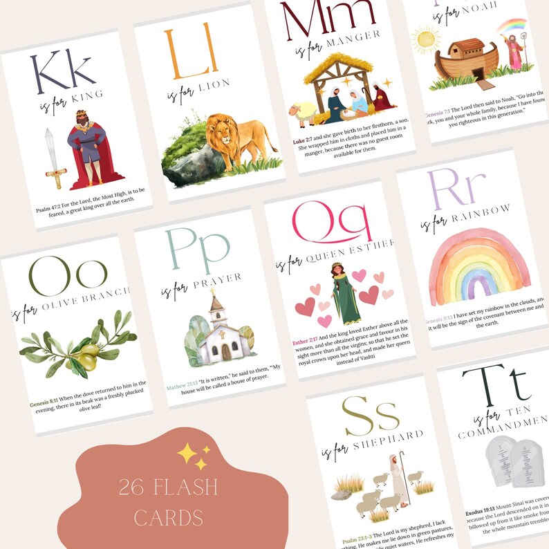 ABC Bible Scripture Flash Cards Memorization Bible Verses Alphabet Card ...