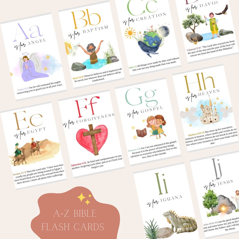 ABC Bible Scripture Flash Cards Memorization Bible Verses Alphabet Card ...