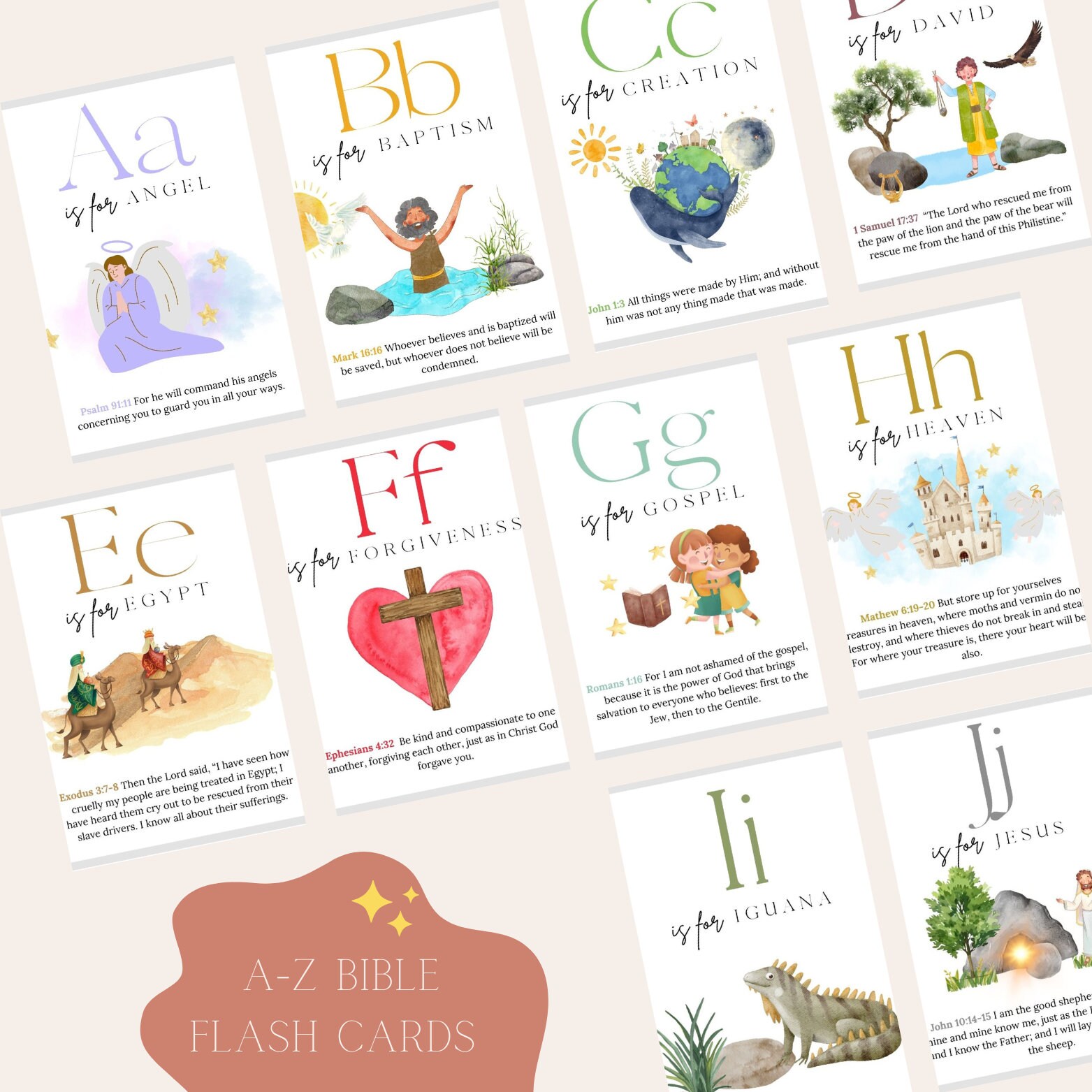 ABC Bible Scripture Flash Cards Memorization Bible Verses Alphabet Card ...