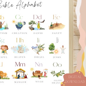 Bible Alphabet Poster: Christian Nursery, Sunday School Art (digital ...