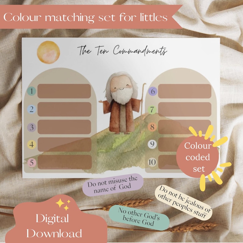 10 Commandments Activity for Kids | Printable Bible Worksheet | Moses ...