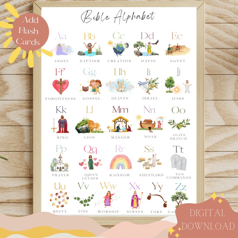 Bible Alphabet Kids Artwork Poster ABC Bible Scripture Preschool Art ...