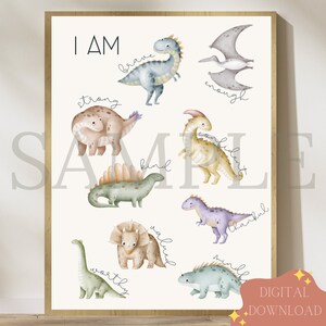 Dinosaur Affirmations Chart Illustration Artwork Poster Set| Christian ...
