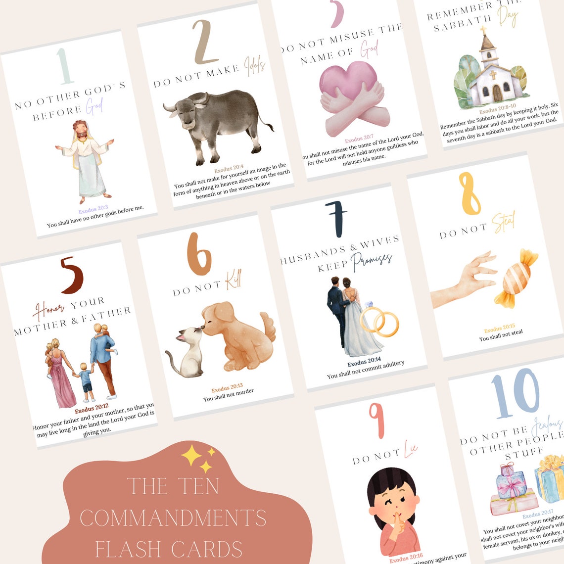 The Ten Commandments Flash Cards, Ten Commandments Activity, Bible ...