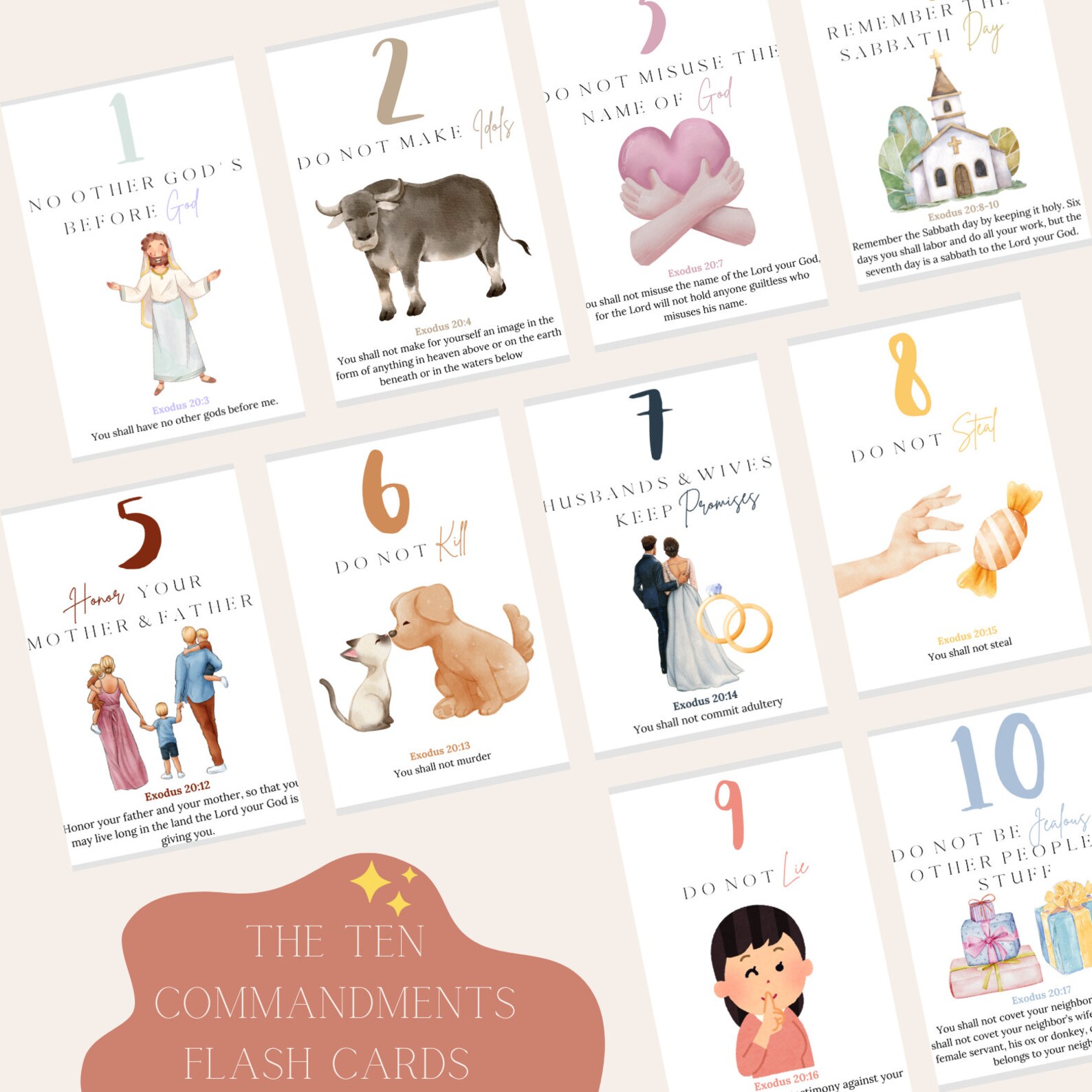The Ten Commandments Flash Cards, Ten Commandments Activity, Bible ...