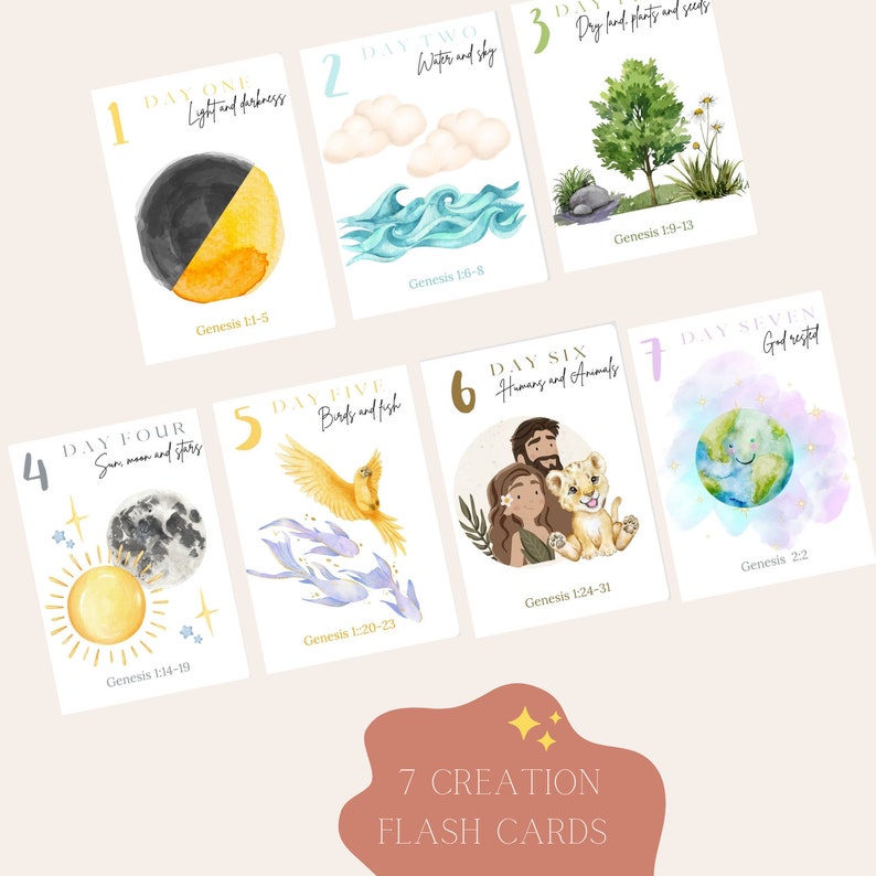 7 Days of Creation Flash Cards, Creation Account Activity, Bible Verse ...