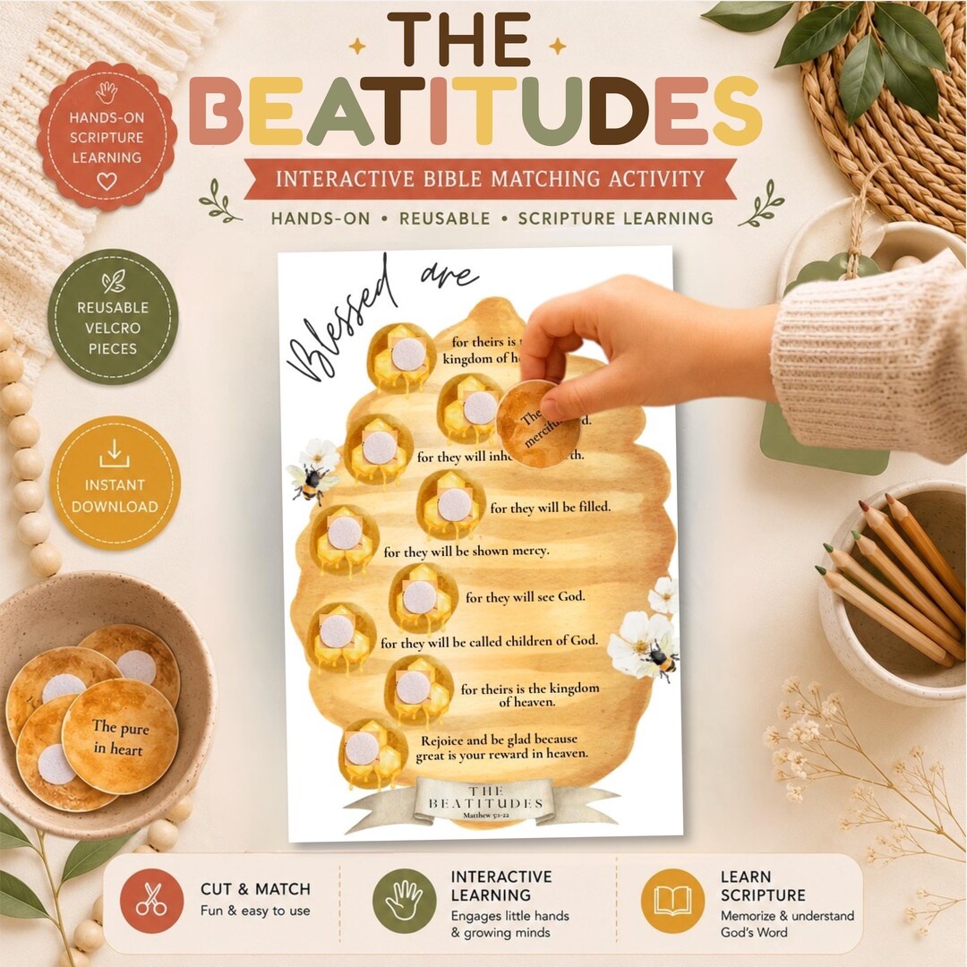 Beatitudes Activity for Kids Printable Bible Worksheet | Sermon on the ...