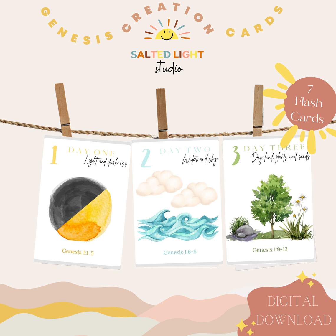 7 Days of Creation Flash Cards, Creation Account Activity, Bible Verse ...