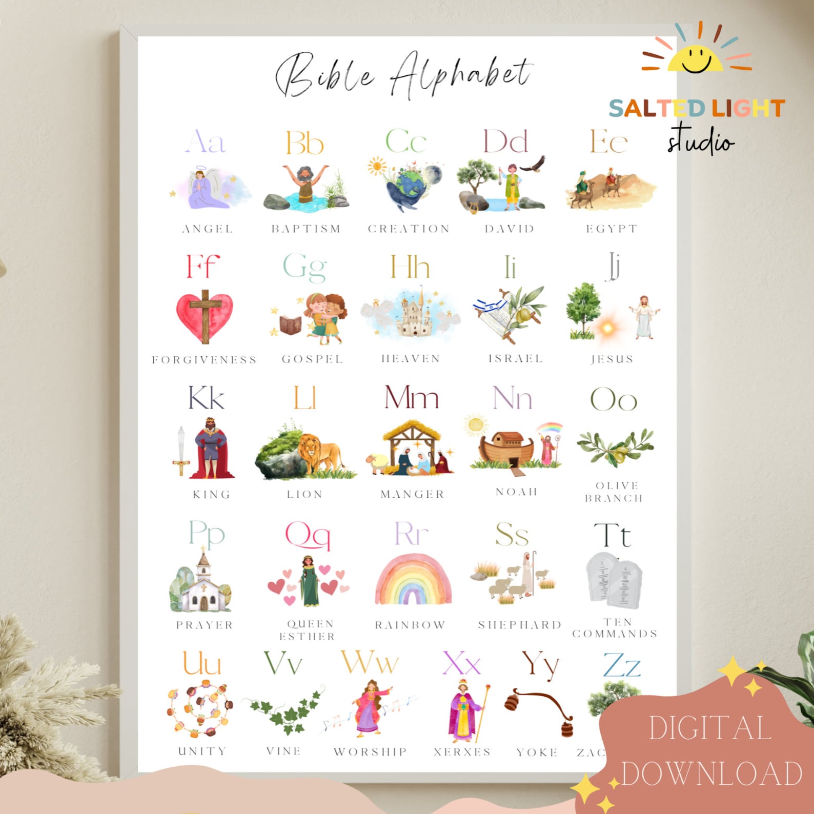 Bible Alphabet Kids Artwork Poster ABC Bible Scripture Preschool Art ...