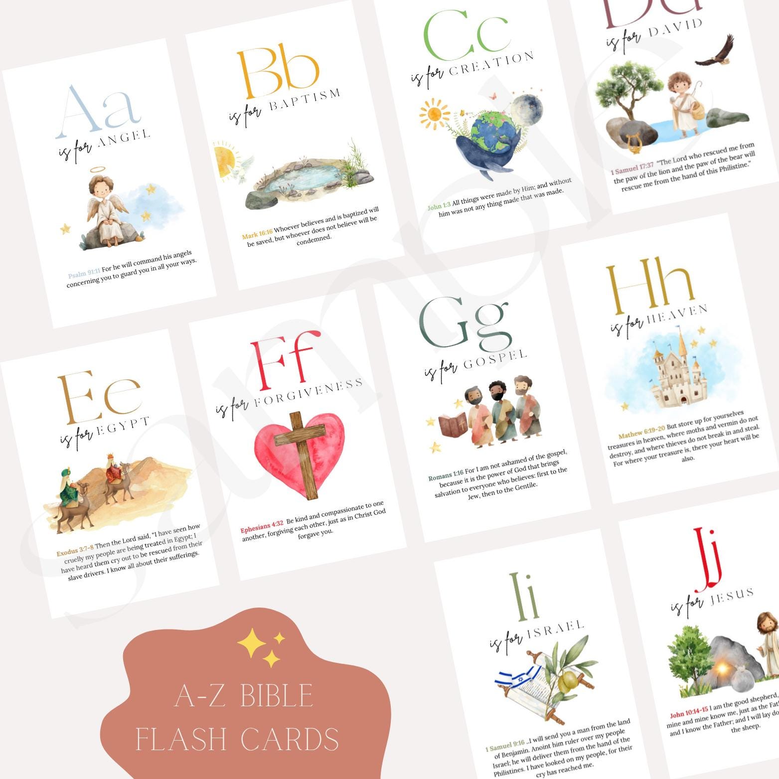 Bible ABC Flash Cards, Scripture Memory Verse, Christian Homeschool ...