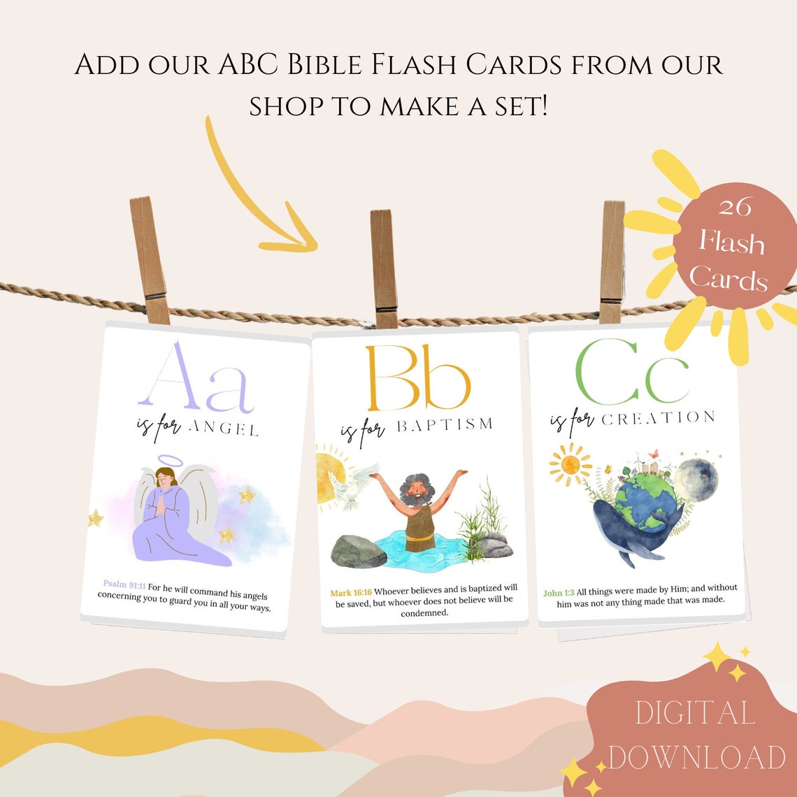 Bible Alphabet Kids Artwork Poster ABC Bible Scripture Preschool Art ...