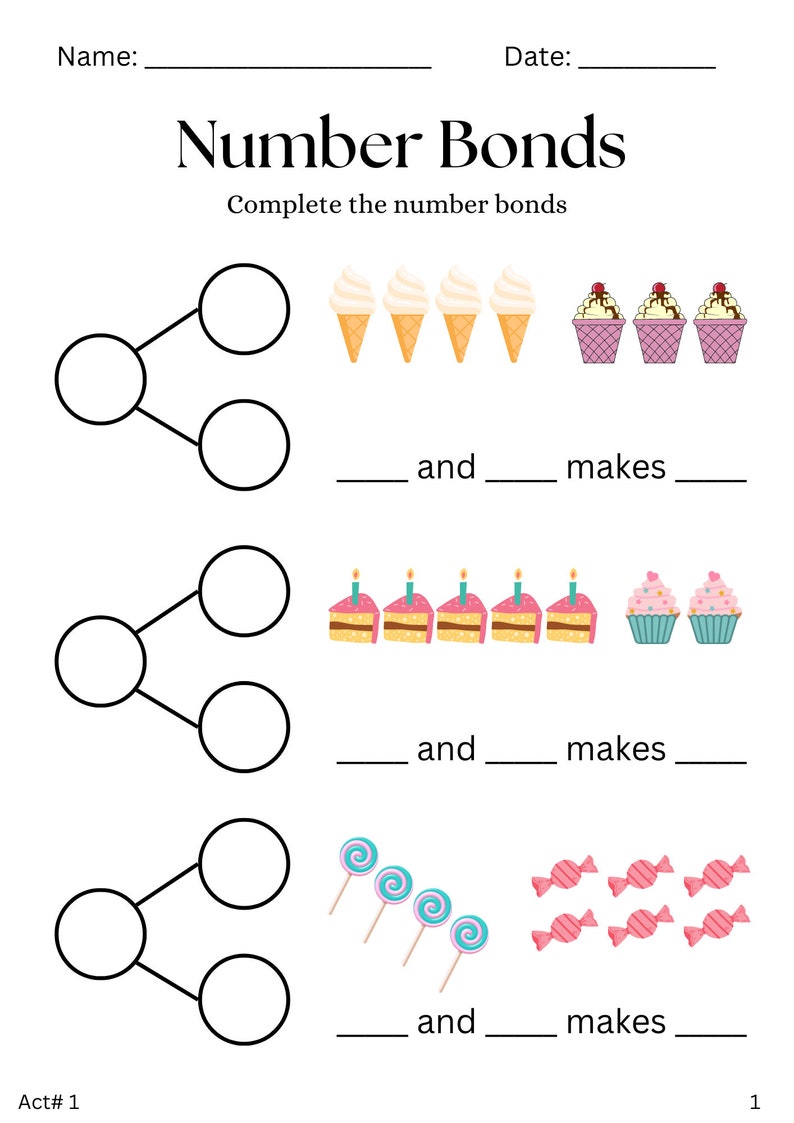 Number Bonds Activity Worksheets Vol. 1 Number Bonds to 10 Over 35 A4 ...