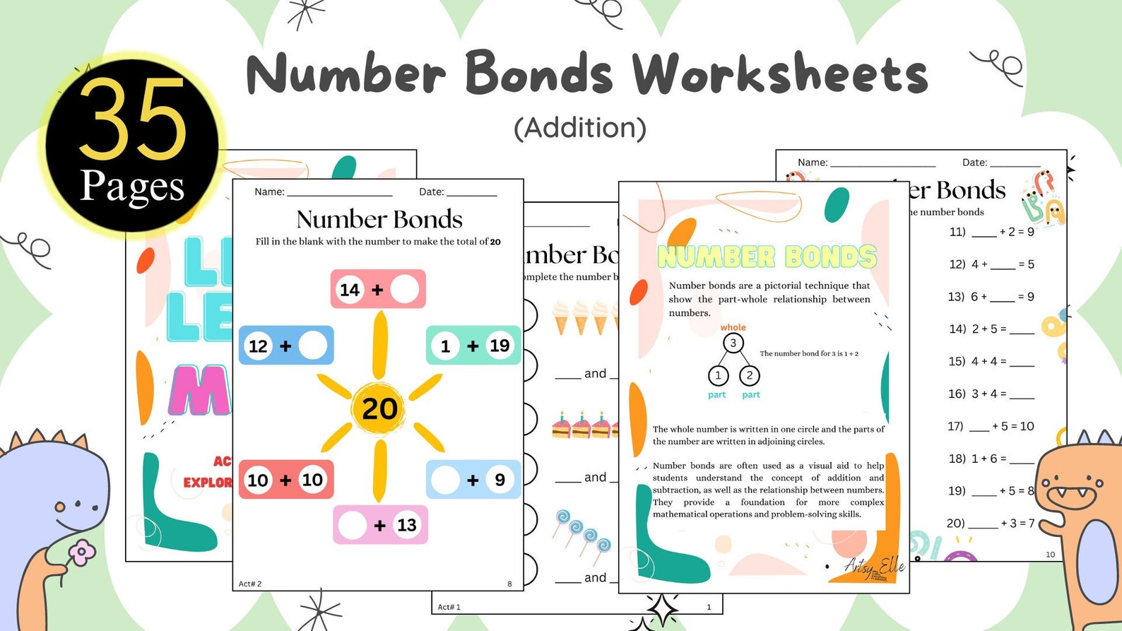 Number Bonds Activity Worksheets Vol. 1 Number Bonds to 10 Over 35 A4 ...