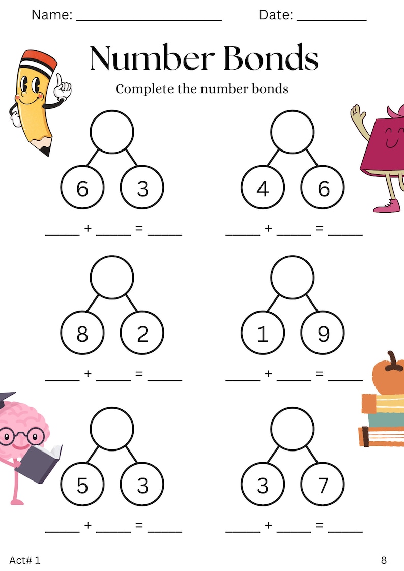 Number Bonds Activity Worksheets Vol. 1 Number Bonds to 10 Over 35 A4 ...