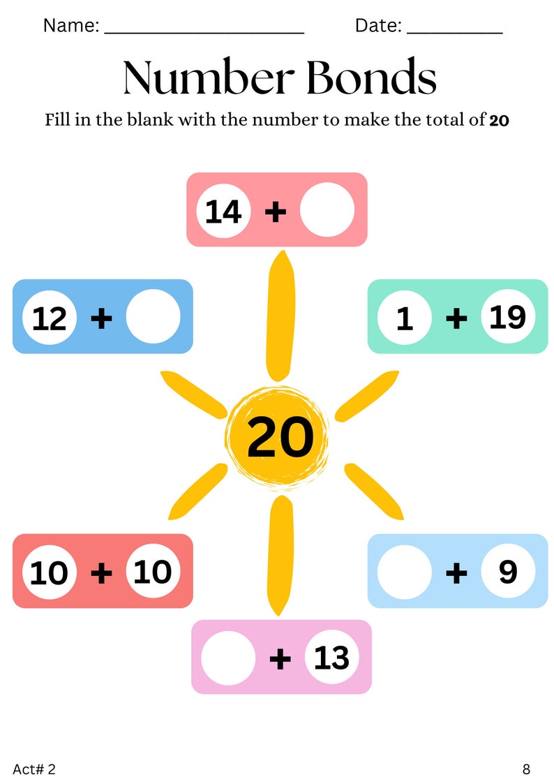 Number Bonds Activity Worksheets Vol. 1 Number Bonds to 10 Over 35 A4 ...