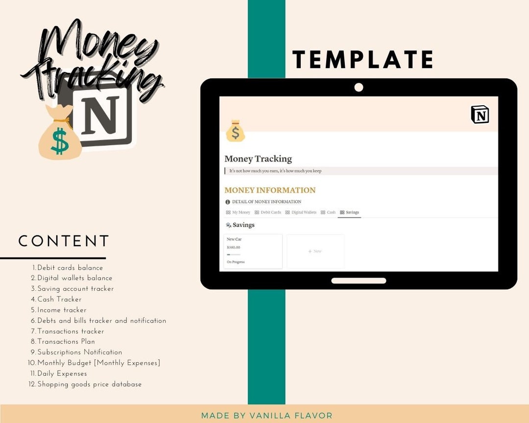 Notion Template - Money Tracking Template - Etsy