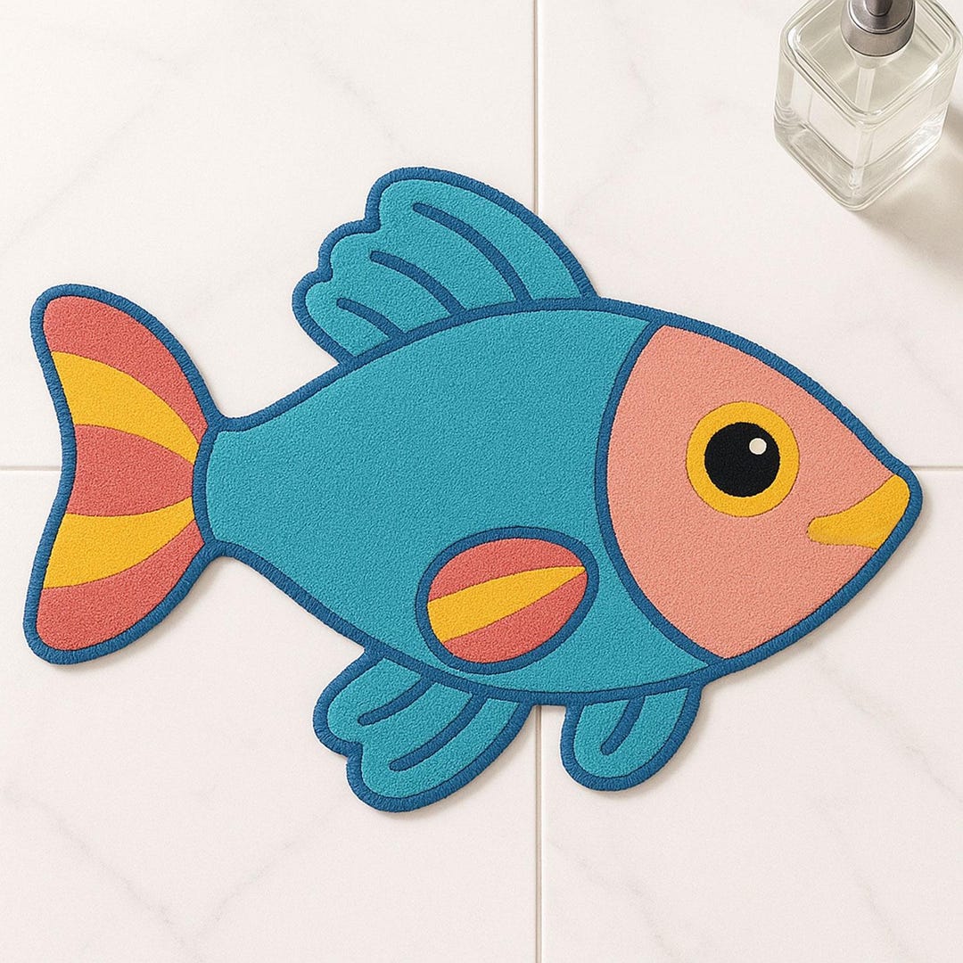 Cute Fish Bath Mat for Bathroom Décor Blue Soft Absorbent Microfiber ...